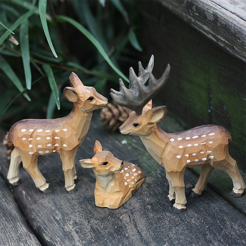 Handmade Wooden Deer,Deer Figurine – WoodArtGift